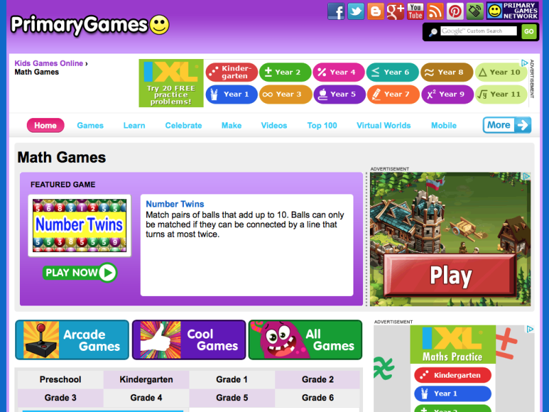 PrimaryGames.com Maths - MathsLinks