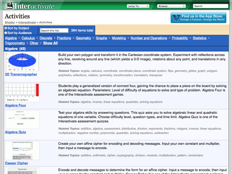 Shodor Interactivate - MathsLinks