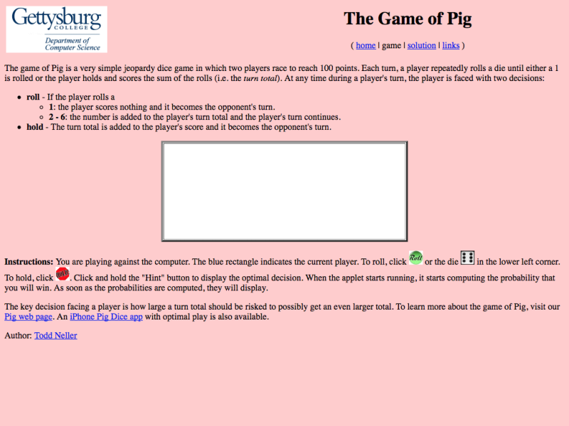 The Game of Pig - MathsLinks