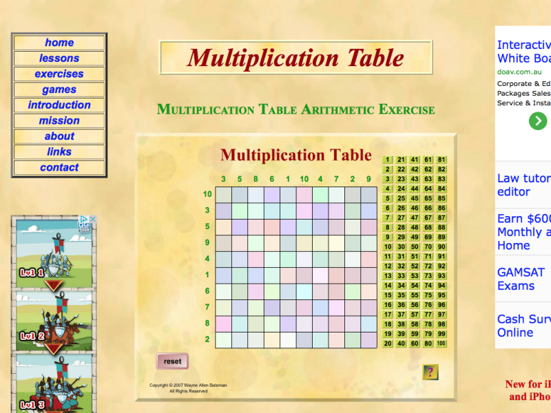 Multiplication Table Arithmetic Exercise - MathsLinks