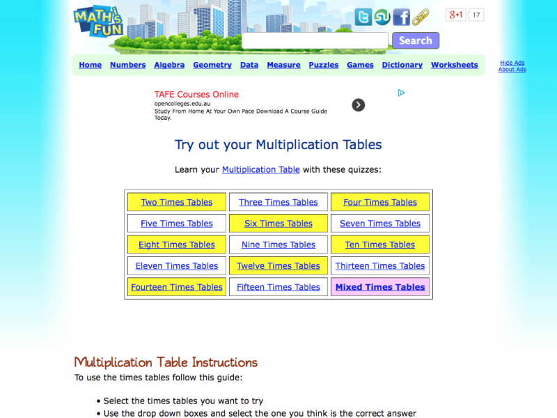 Try out your Multiplication Tables - MathsLinks