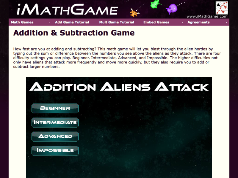 Addition Aliens Attack - MathsLinks