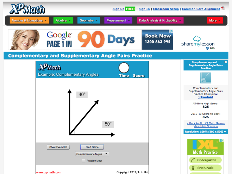 Complementary and Supplementary Angle Pairs Practice - MathsLinks