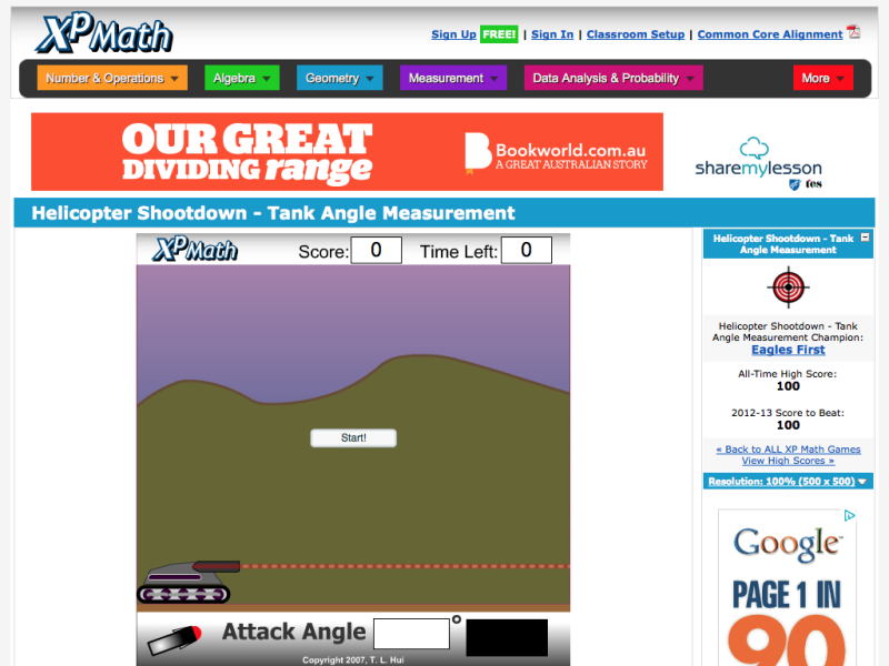 Helicopter Shootdown - Tank Angle Measurement - MathsLinks