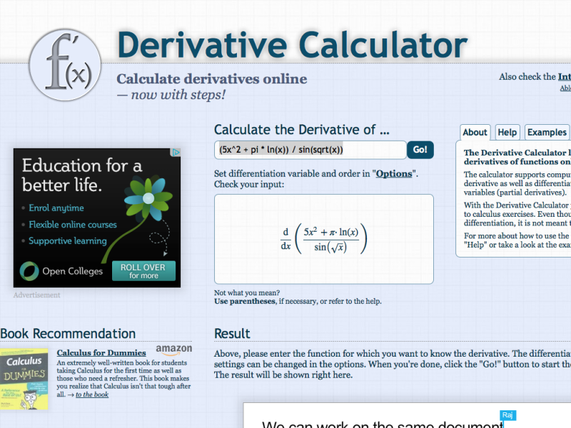 Derivative Calculator - MathsLinks