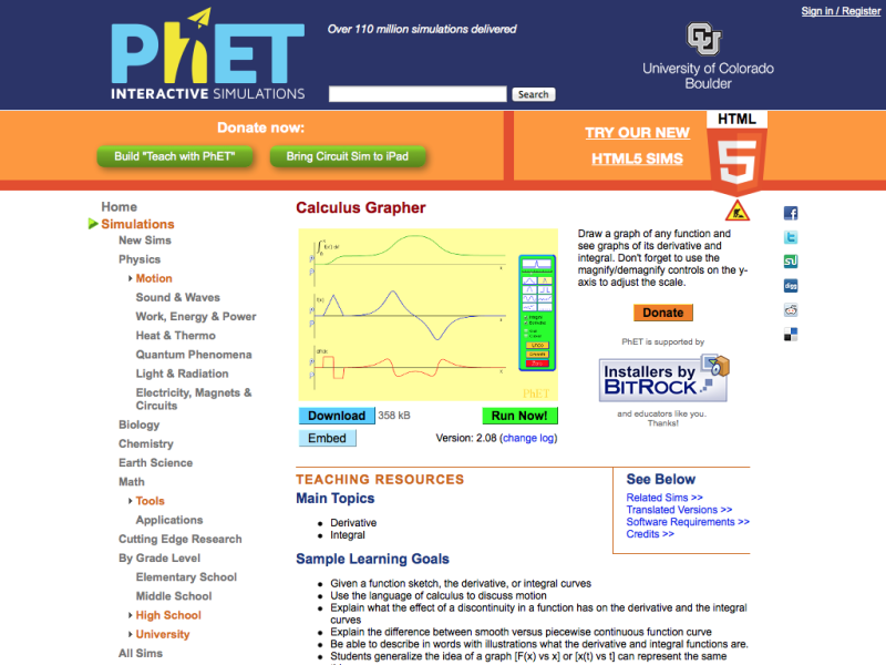 PHET Calculus Grapher - MathsLinks