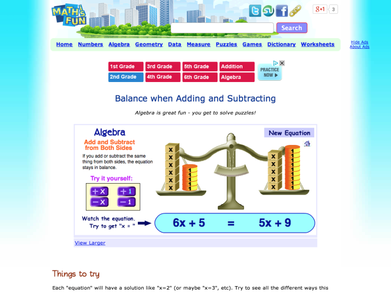Balance when Adding and Subtracting - MathsLinks