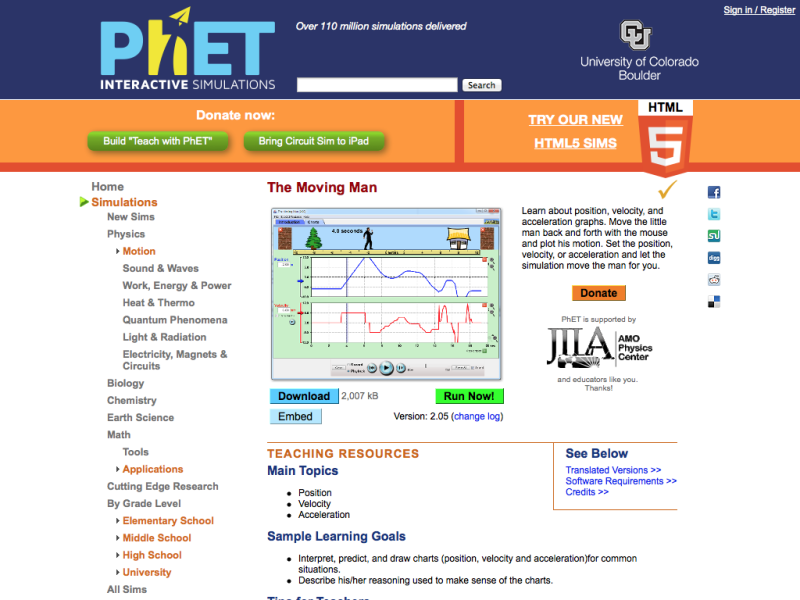 PhET Moving Man : motion graphs - MathsLinks