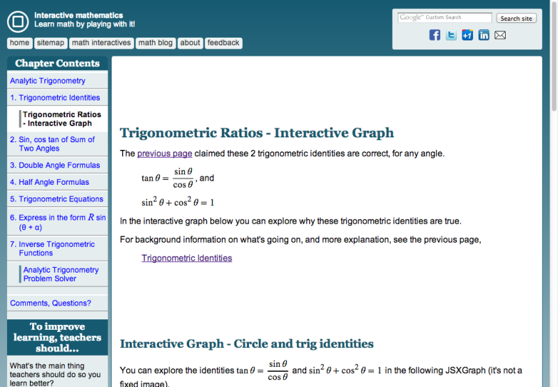 Trigonometric Ratios - Interactive Graph - MathsLinks