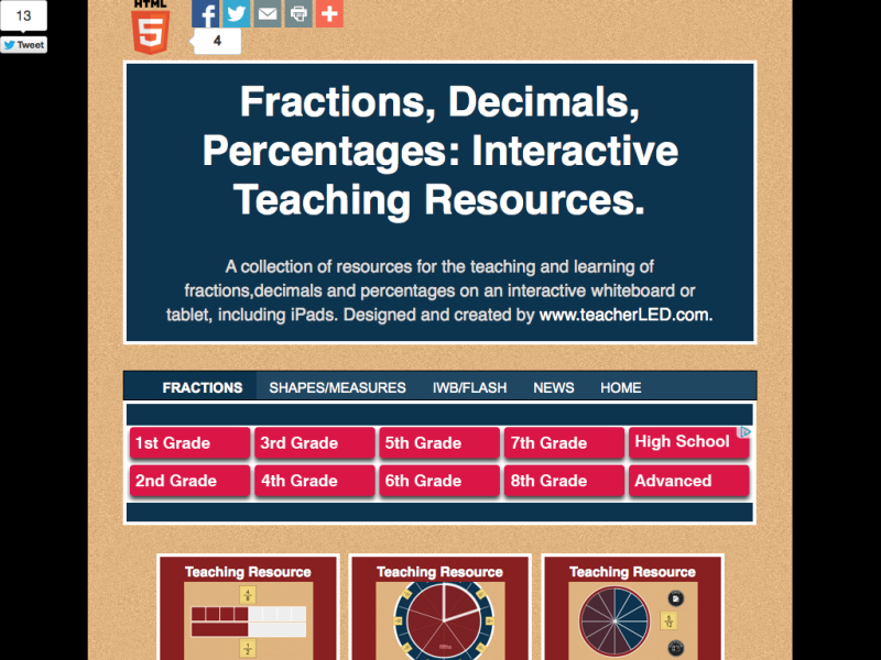 Fractions, Decimals, Percentages: Interactive Teaching Resources. - MathsLinks
