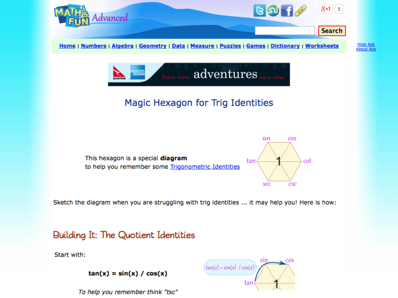 Magic Hexagon for Trig Identities - MathsLinks