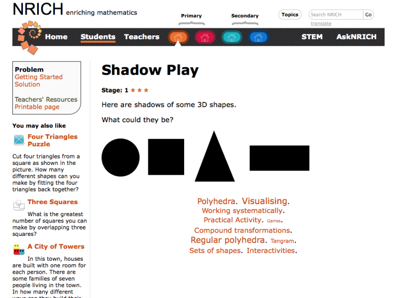 Shadow Play - MathsLinks