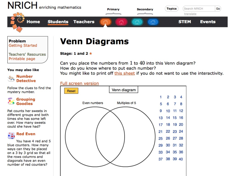 Venn Diagram Interactive - MathsLinks