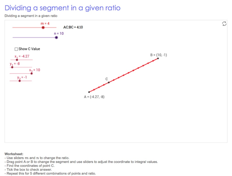 Dividing a segment in a given ratio - MathsLinks