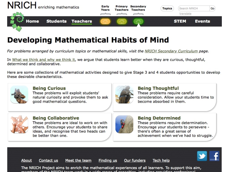 Developing Mathematical Habits of Mind - NRICH - MathsLinks