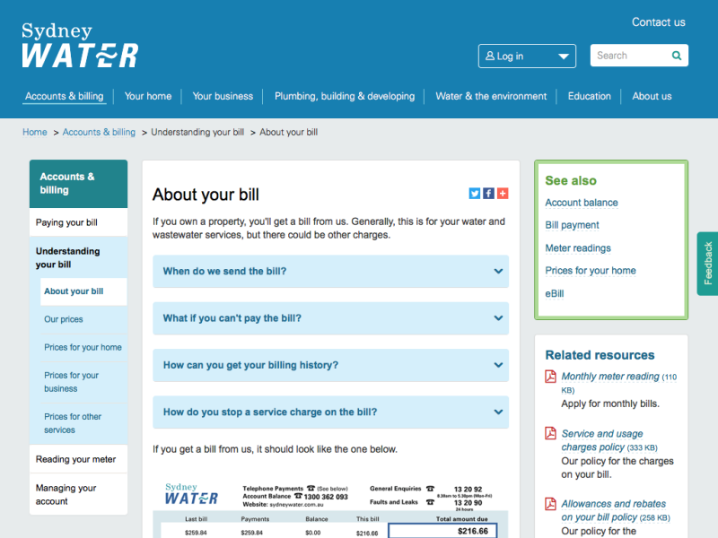 Sydney Water - about your bill - MathsLinks