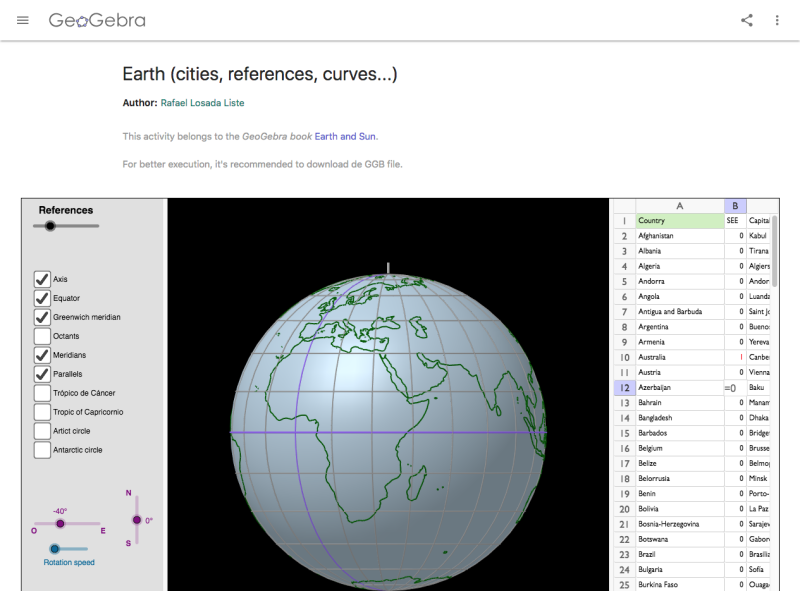 Earth Geogebra Interactive Mathslinks