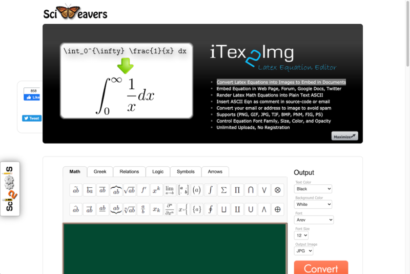 iTex2Img Latex equation editor - MathsLinks