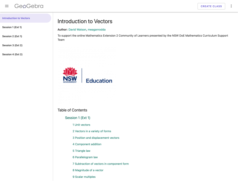 Introduction to Vectors - GeoGebra collection - MathsLinks