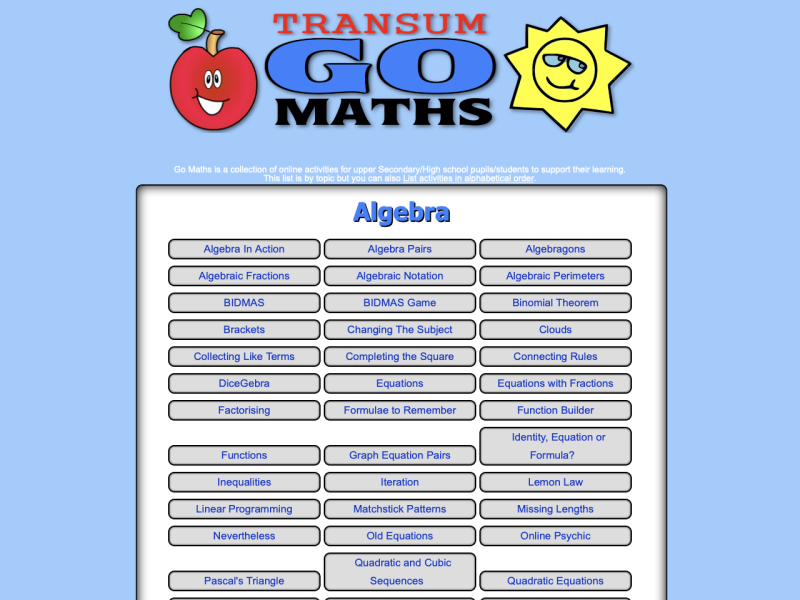 Transum Go Maths - MathsLinks