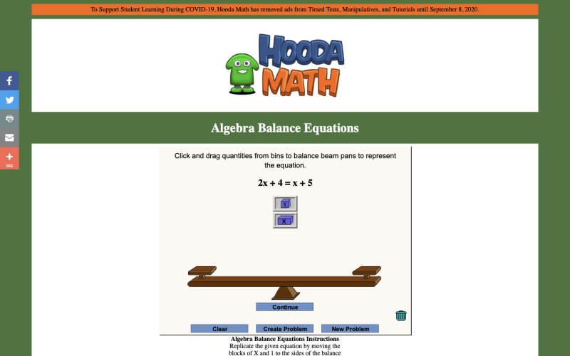 Algebra Balance Equations - MathsLinks