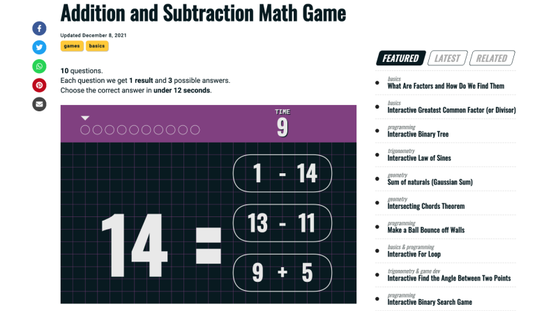 Addition and Subtraction Game - MathsLinks