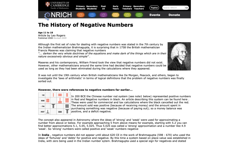 The History of Negative Numbers - MathsLinks
