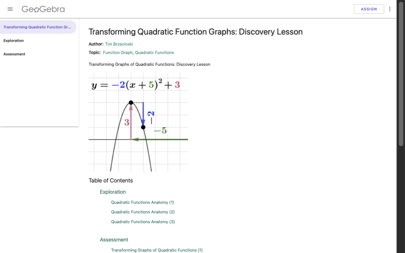 Transforming Quadratic Function Graphs: Discovery Lesson - MathsLinks