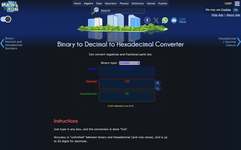 Binary Decimal Hexadecimal Converter - MathsLinks