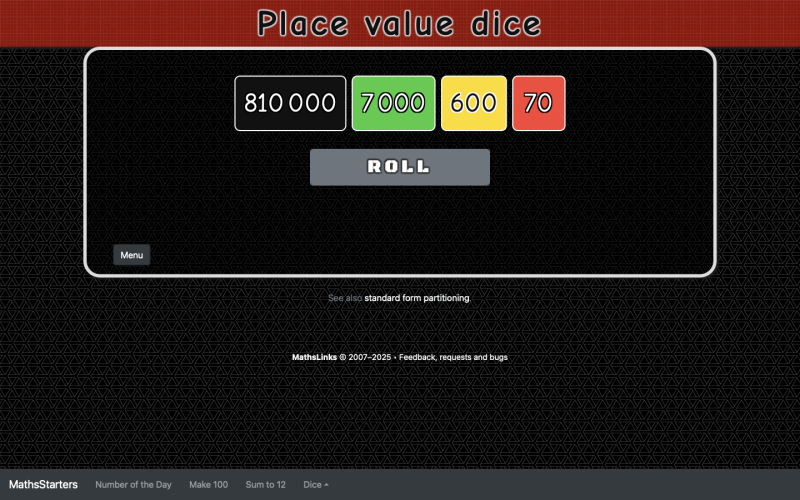 Place value dice #2 - MathsLinks