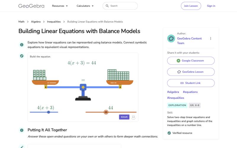 Building Linear Equations with Balance Models - MathsLinks